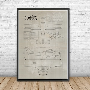 Blueprint Cessna 206 Poster, Aviation Gift. Birthday Gift. USA Single ...