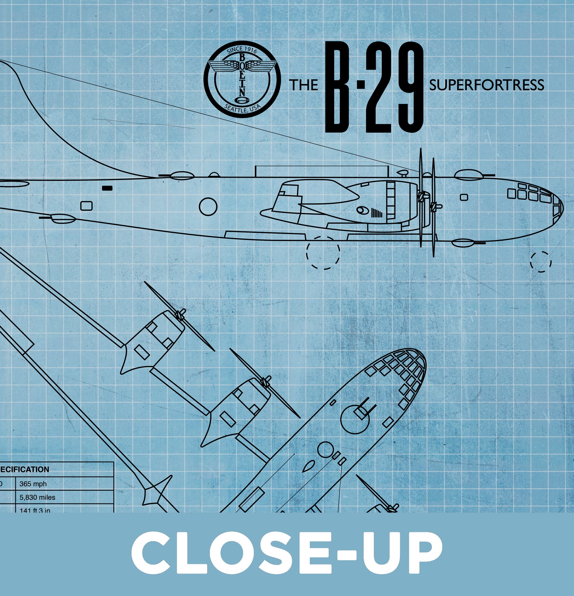 Blueprint B29 Boeing Superfortress, WW2 Bomber, Enola Gay. Digitally ...