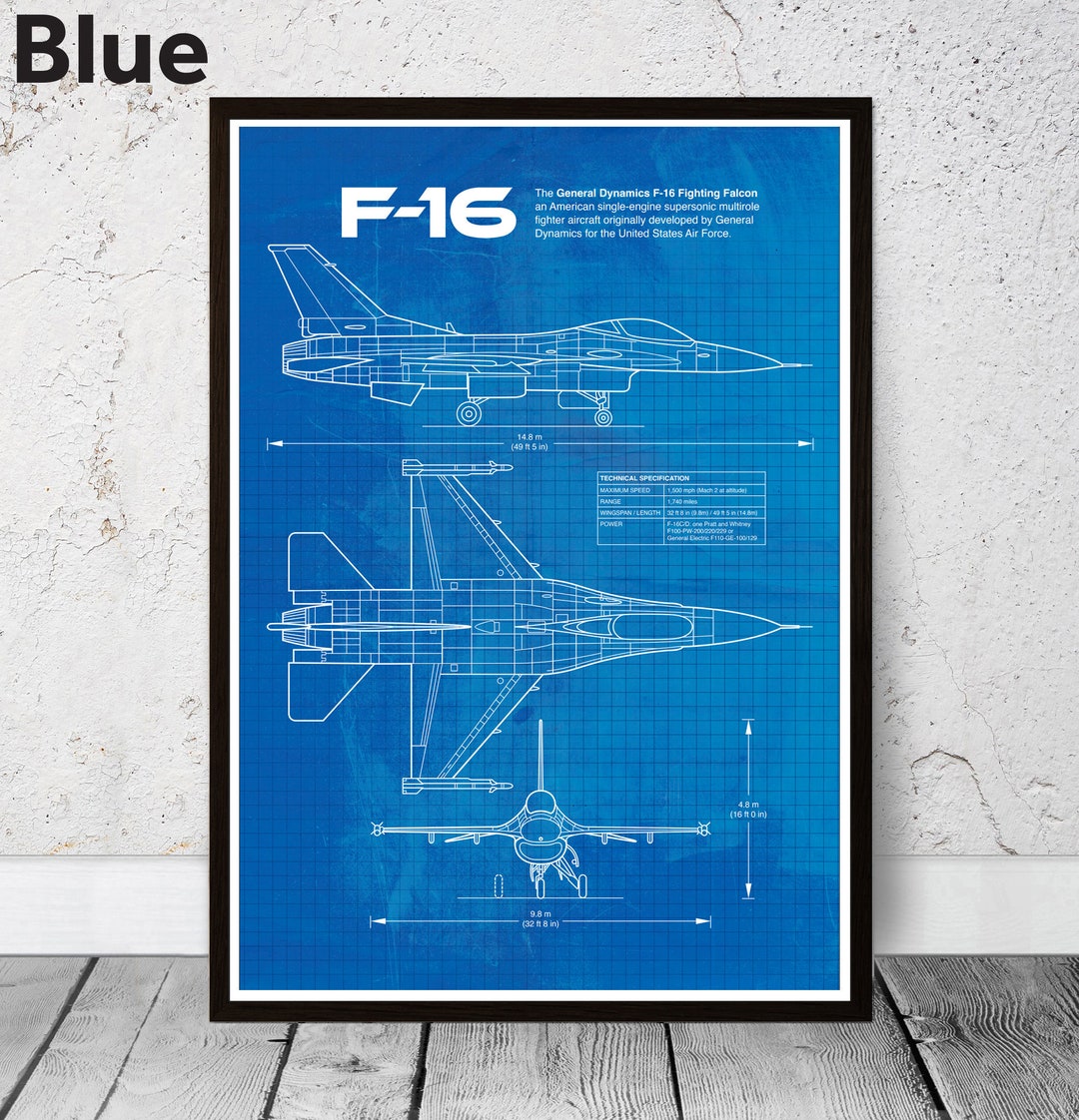 Blueprint F-16 Fighter Aircraft, Combat Aircraft Dimensions. Man Cave ...