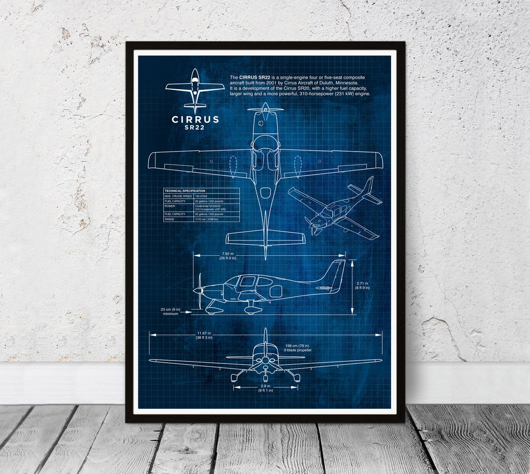 Blueprint Cirrus SR22 Poster Print. Airplane, Aviation. Gift Idea ...