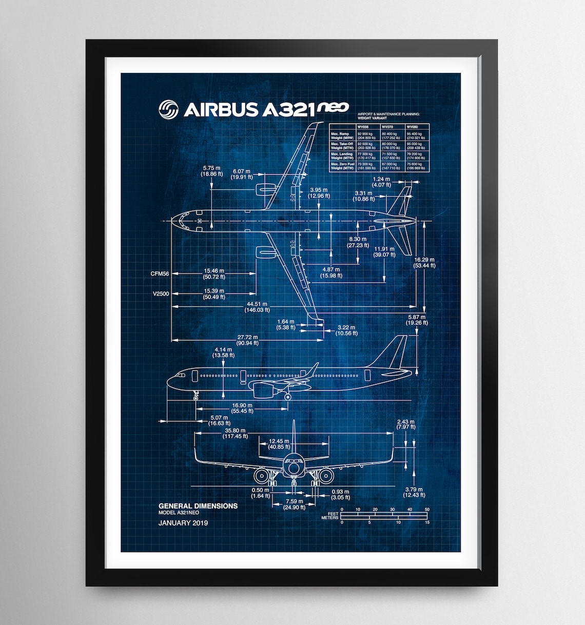 Blueprint Airbus A321 NEO Commercial Airplane. Dimensions. - Etsy