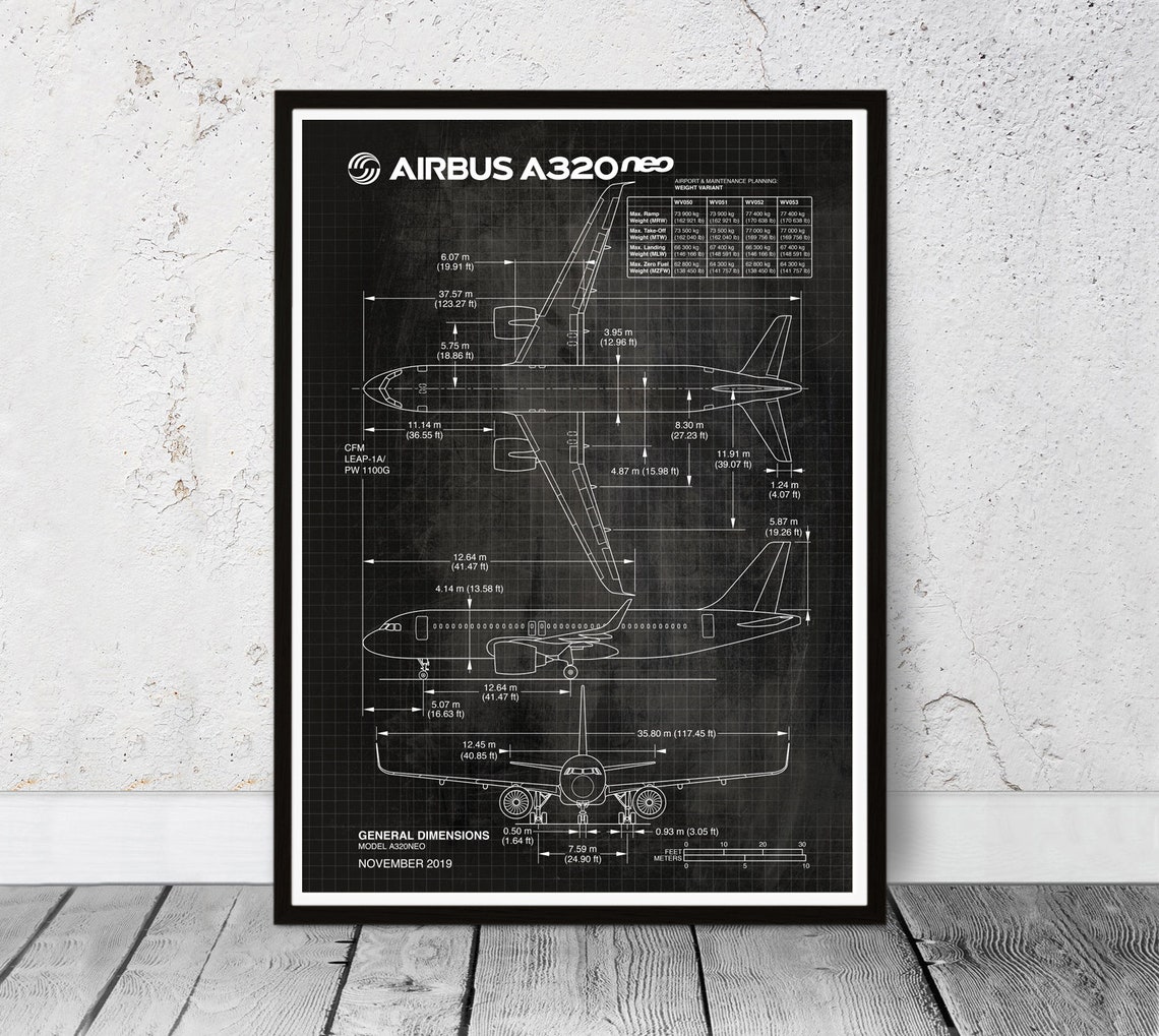 Blueprint Airbus A320 NEO Commercial Airplane. Dimensions. - Etsy
