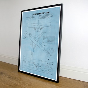 Blueprint Embraer 195 Commercial Airplane. Dimensions. Gift Idea ...