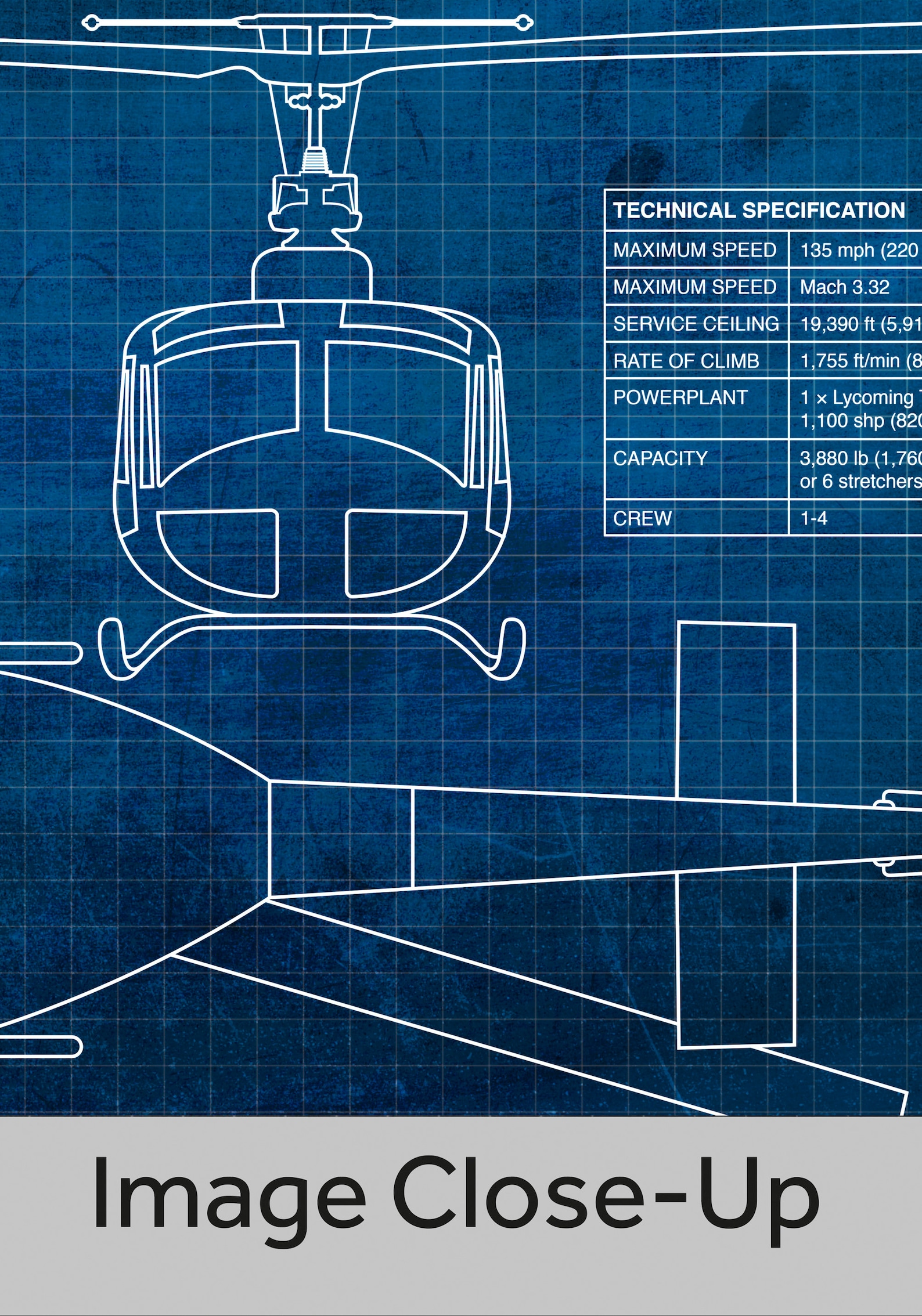 Blueprint Huey Helicopter Poster Bell UH-1 Iroquois Utility | Etsy