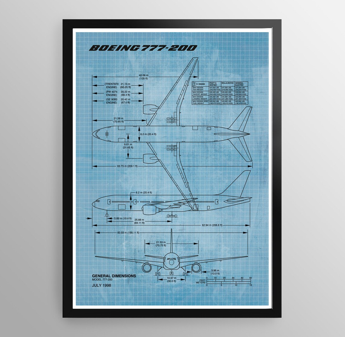 Blueprint Boeing 777 poster print. Aviation poster. Aircraft | Etsy