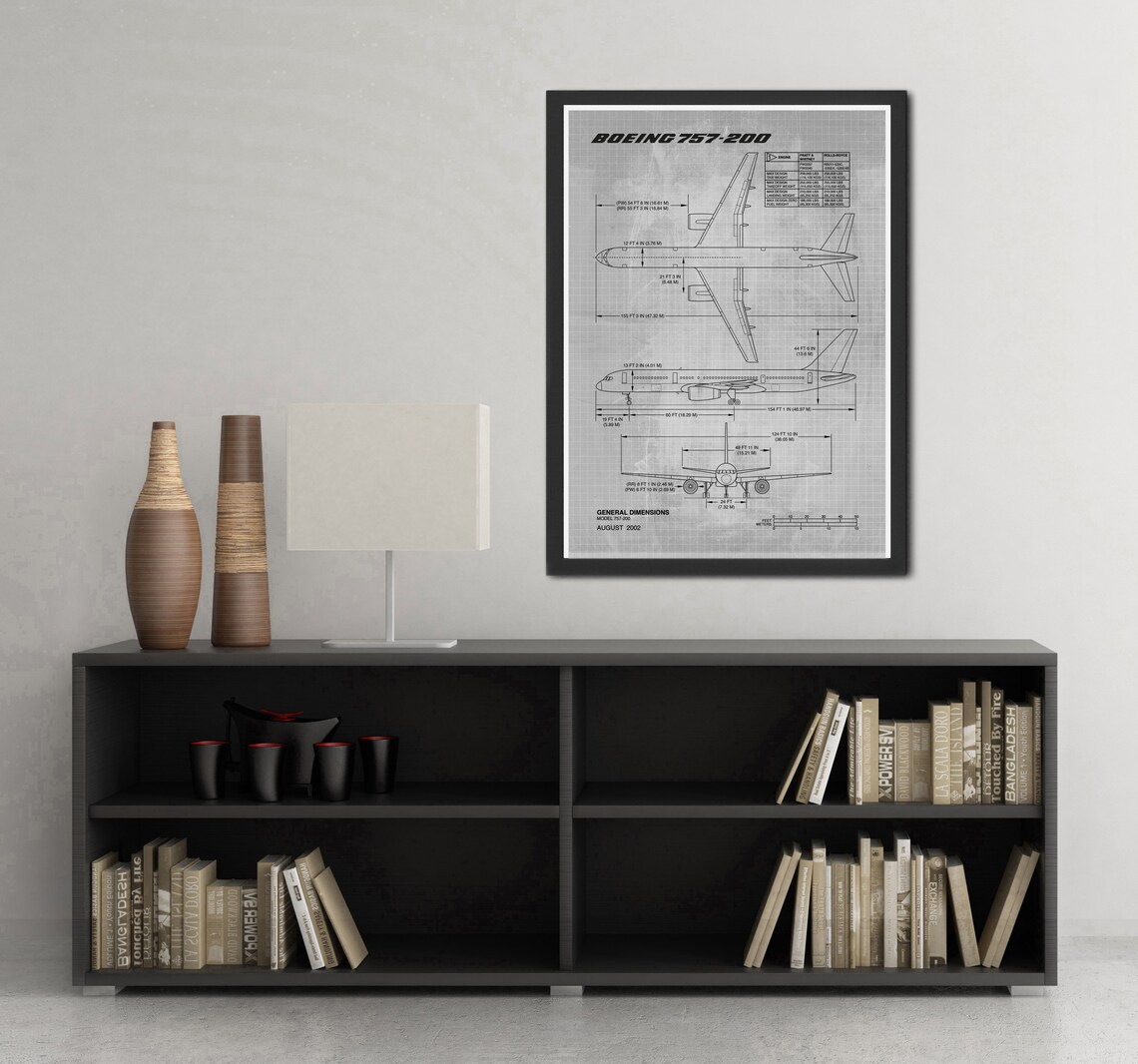Blueprint Boeing 757 Poster Print. Aircraft Dimensions. - Etsy