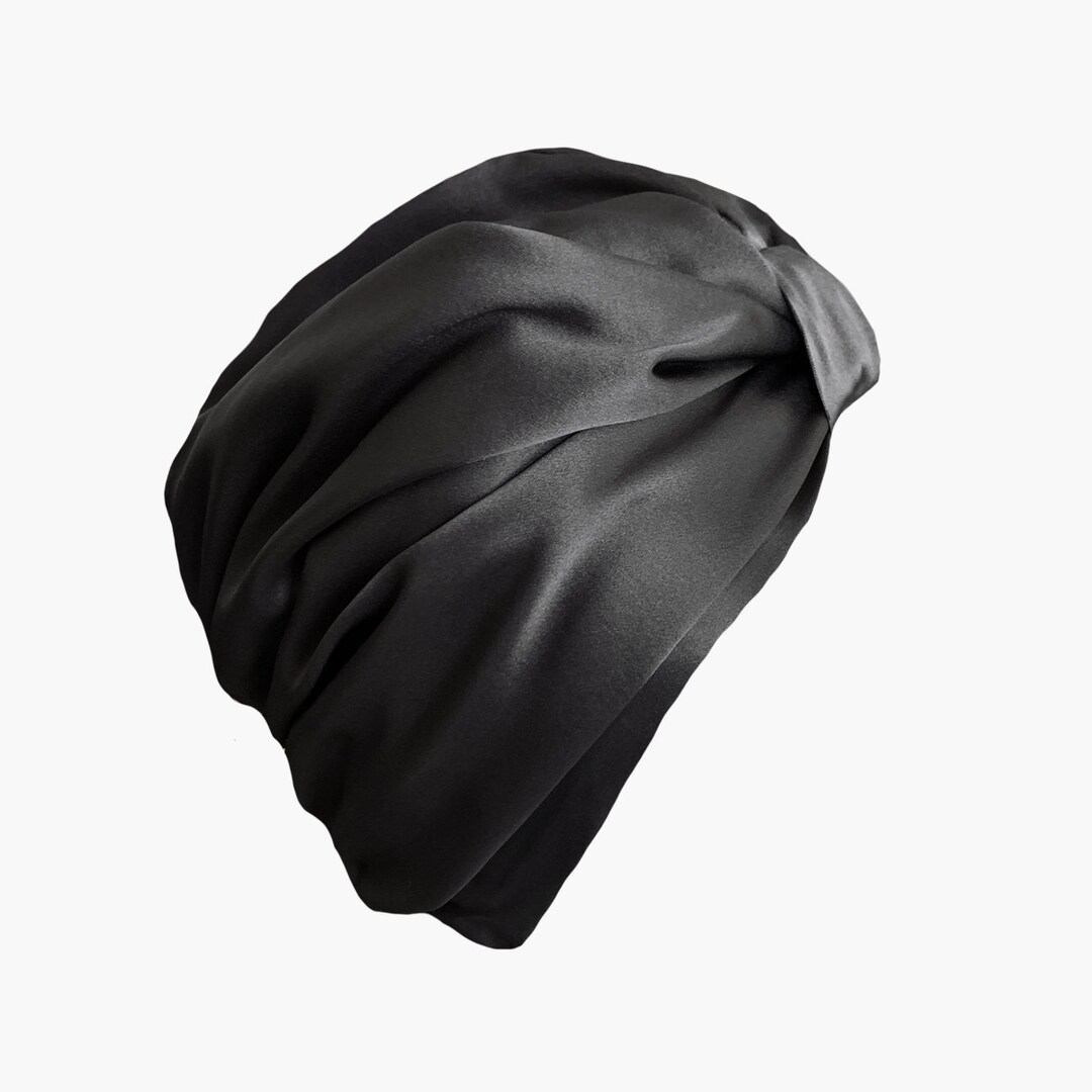 Genuine 100% Mulberry Silk Turban - Black / Both Sides Smooth ...