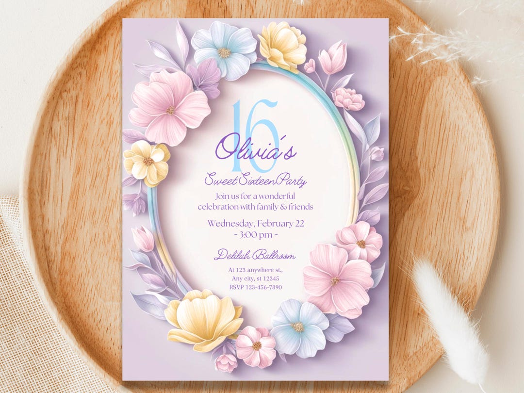 Digital Sweet 16 Invitation, Girl Birthday Party Invite, Instant ...