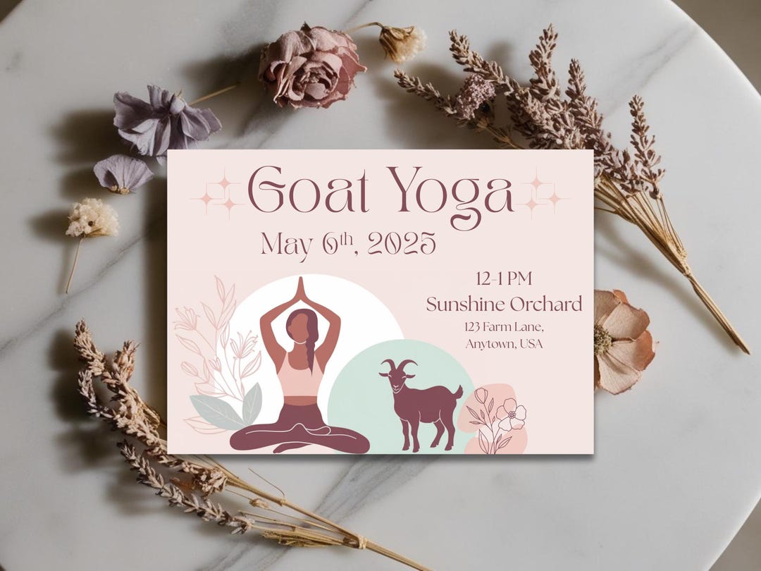 Goat Yoga Invite Template | Editable Event Flyer | Fun Yoga Class ...