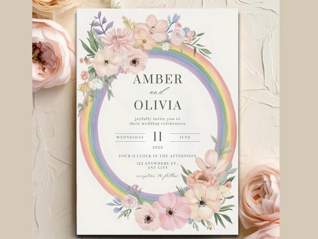 LGBTQ+ Pride Wedding Invite: Floral Same Sex Invitation W/ Watercolor ...