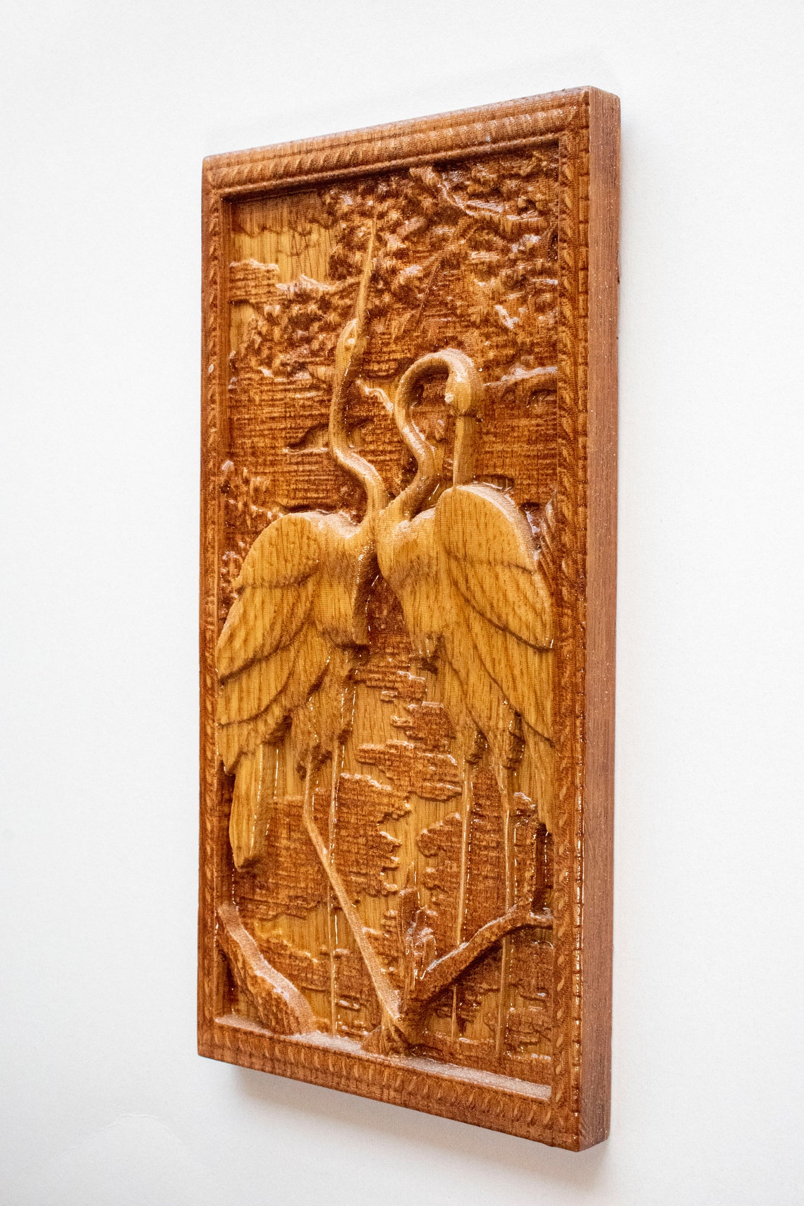 Storks Birds Nature Landscape 3D Carved in Oak Wood Wooden - Etsy