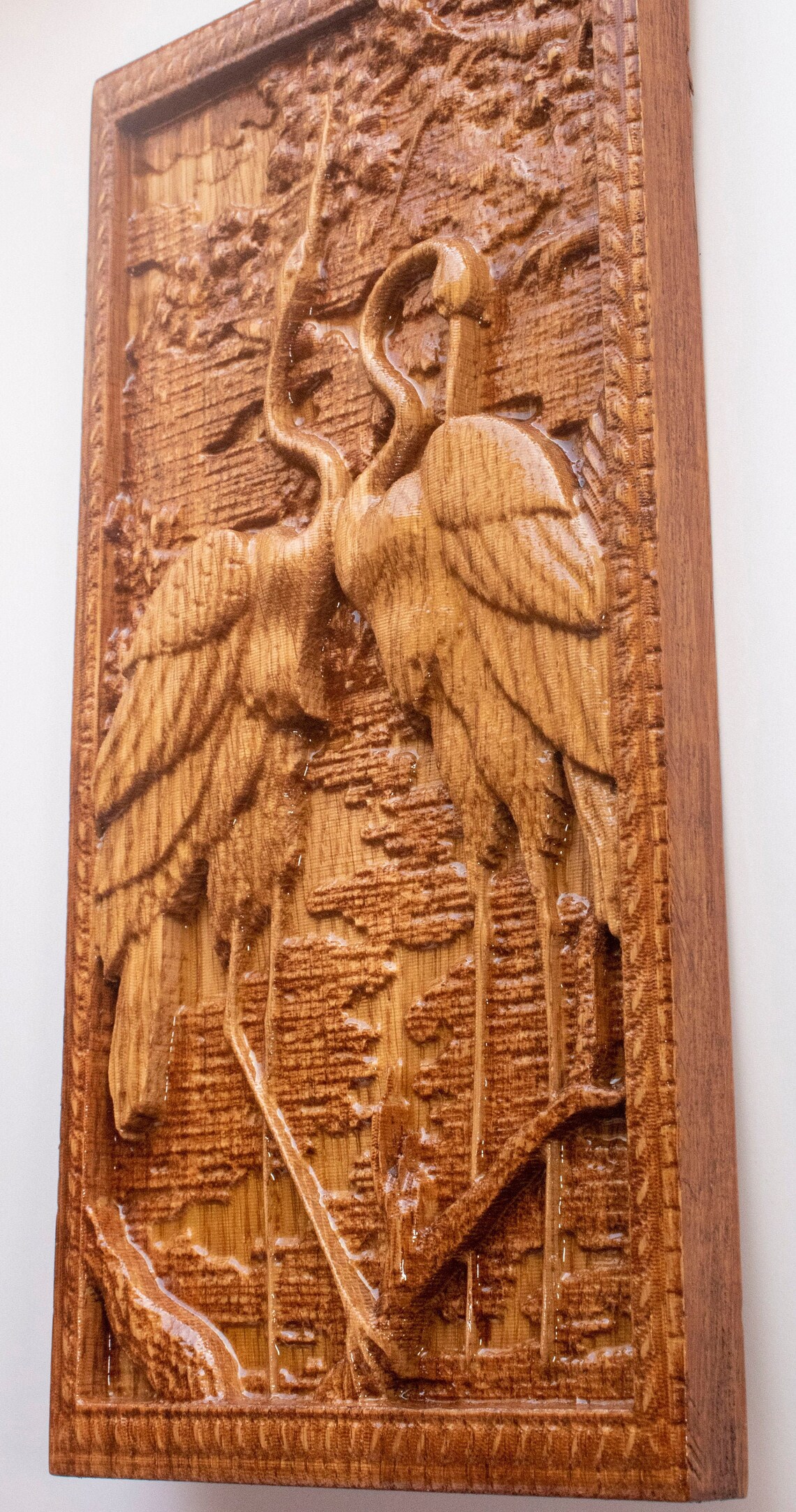 Storks Birds Nature Landscape 3D Carved in Oak Wood Wooden - Etsy