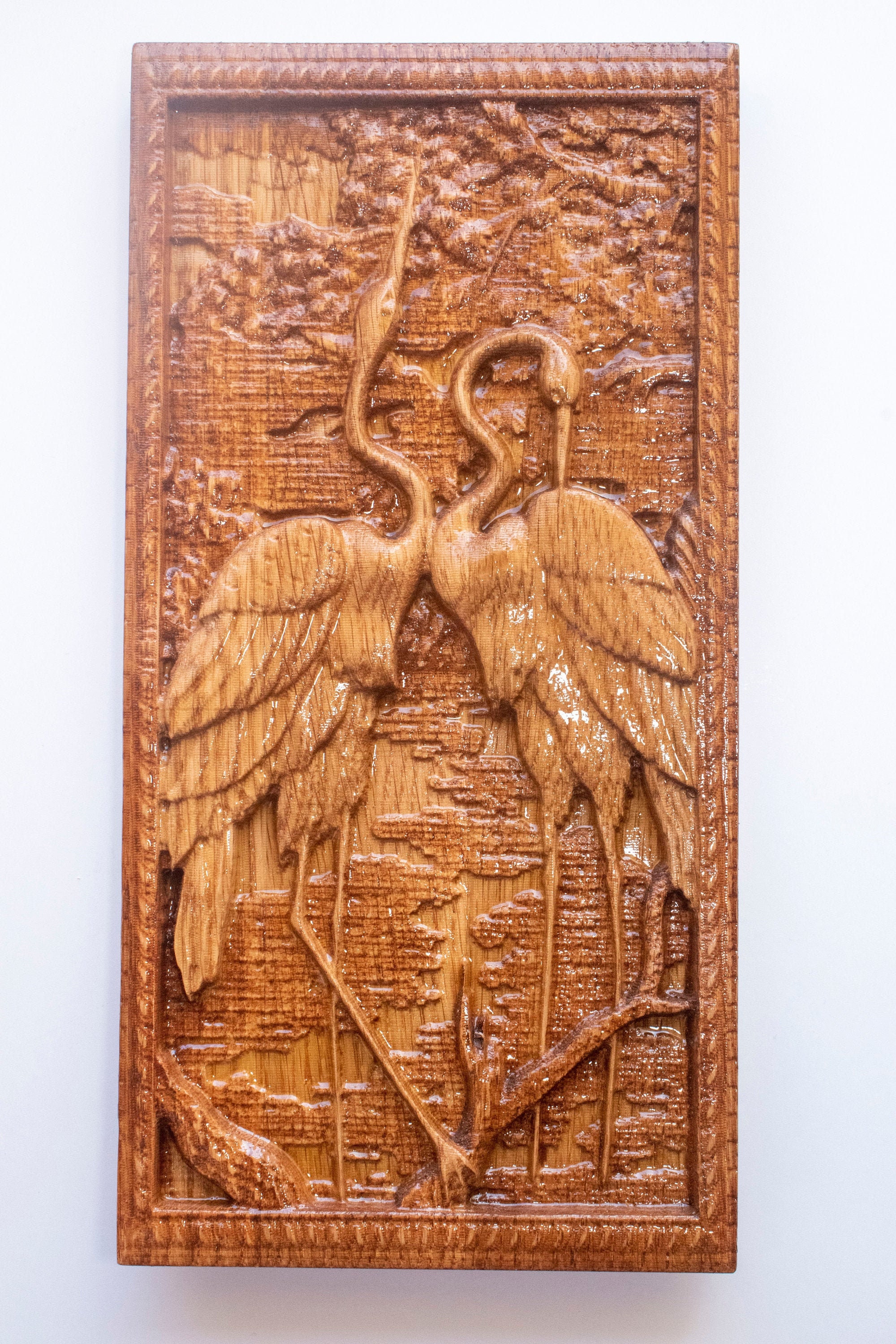Storks Birds Nature Landscape 3D Carved in Oak Wood Wooden - Etsy