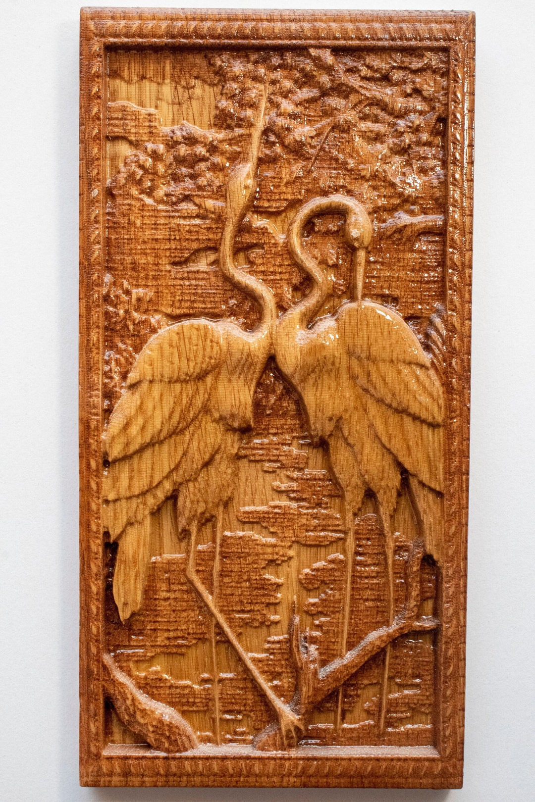 Storks Birds Nature Landscape 3D Carved in Oak Wood - Wooden Home Decor ...