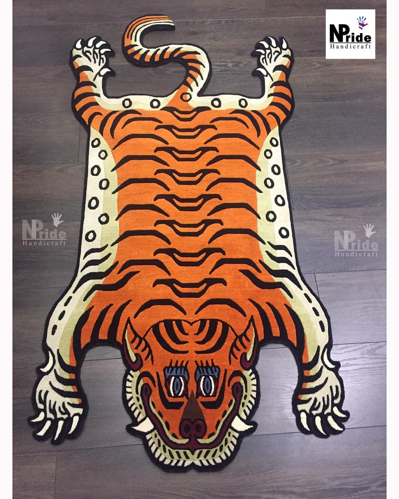 Tibetan Tiger Wool Rug Handknotted Nepal | 3 Sizes Buddhist Meditation ...