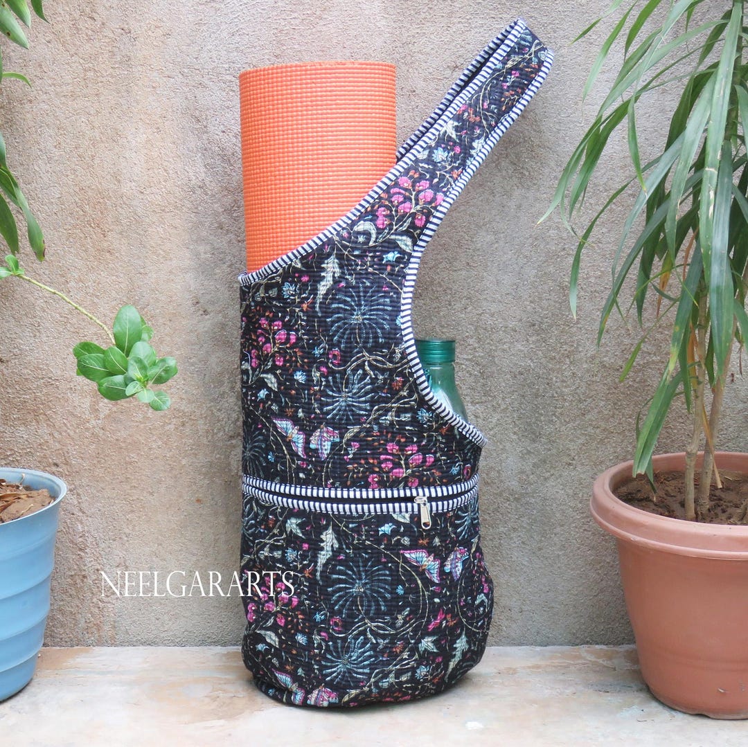 Handmade Quilted Cotton Yoga Mat Bag: Floral Print Gym Tote - Etsy UK