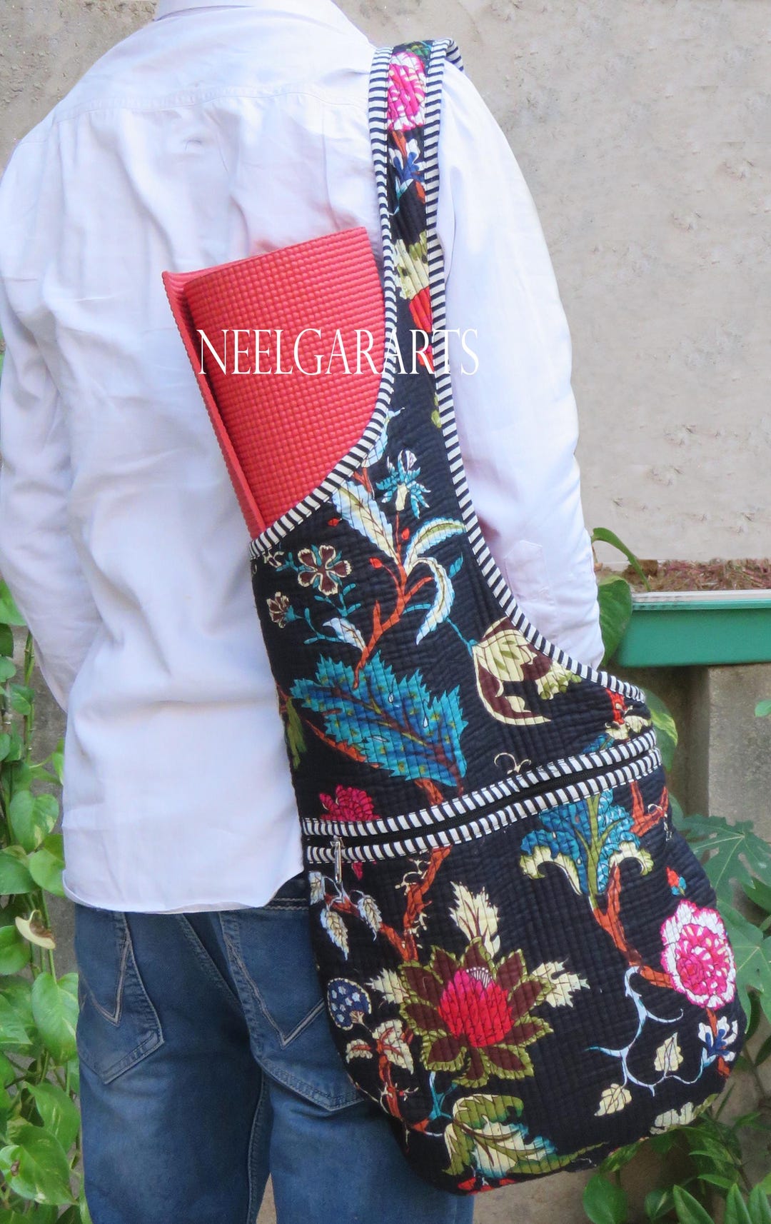 Floral Printed Quilted Yoga Mat Bag: Handmade Cotton Tote - Etsy