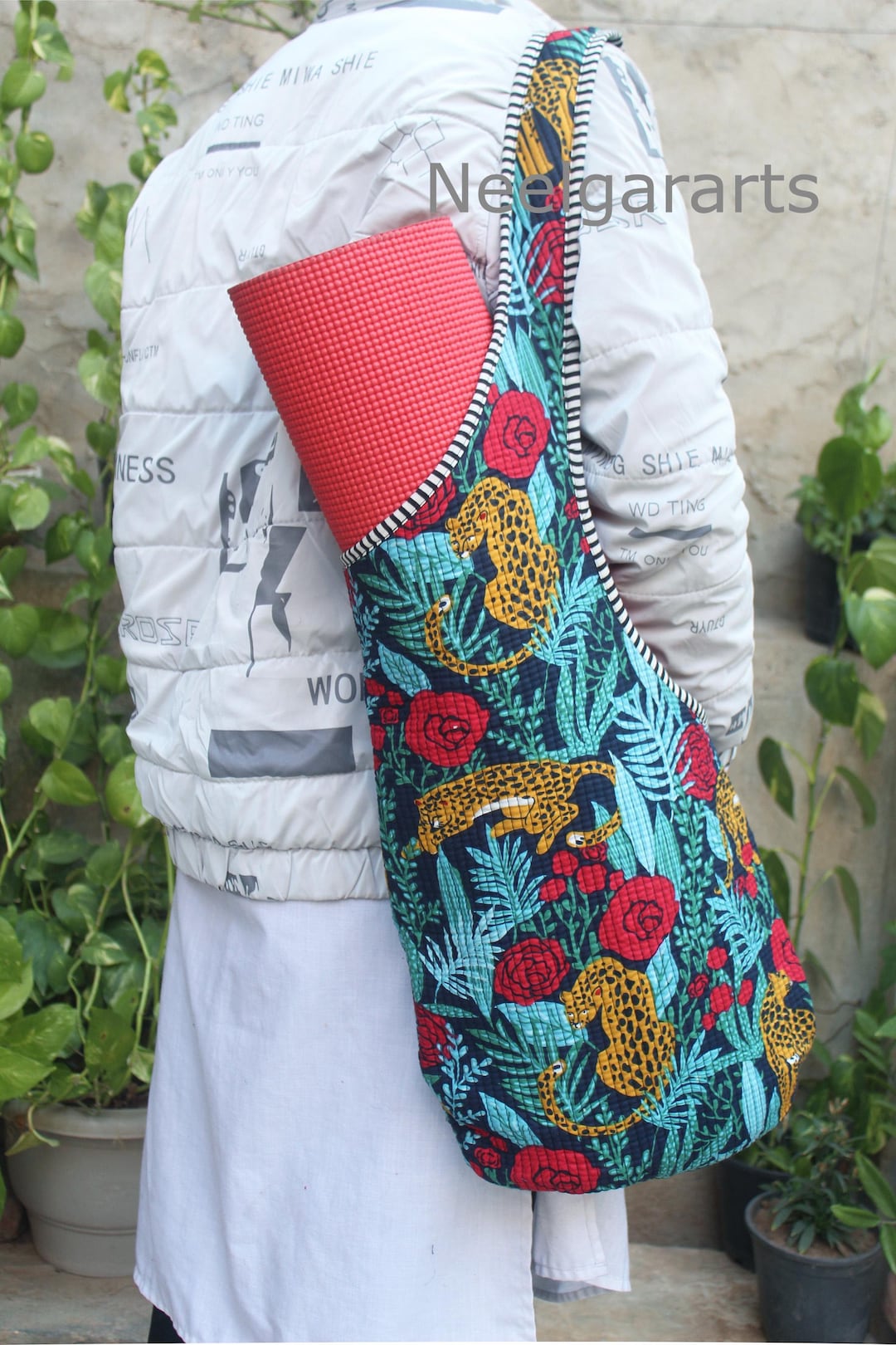 Quilted Yoga Mat Tote Bag: Floral Animal Print Cotton Carrier - Etsy