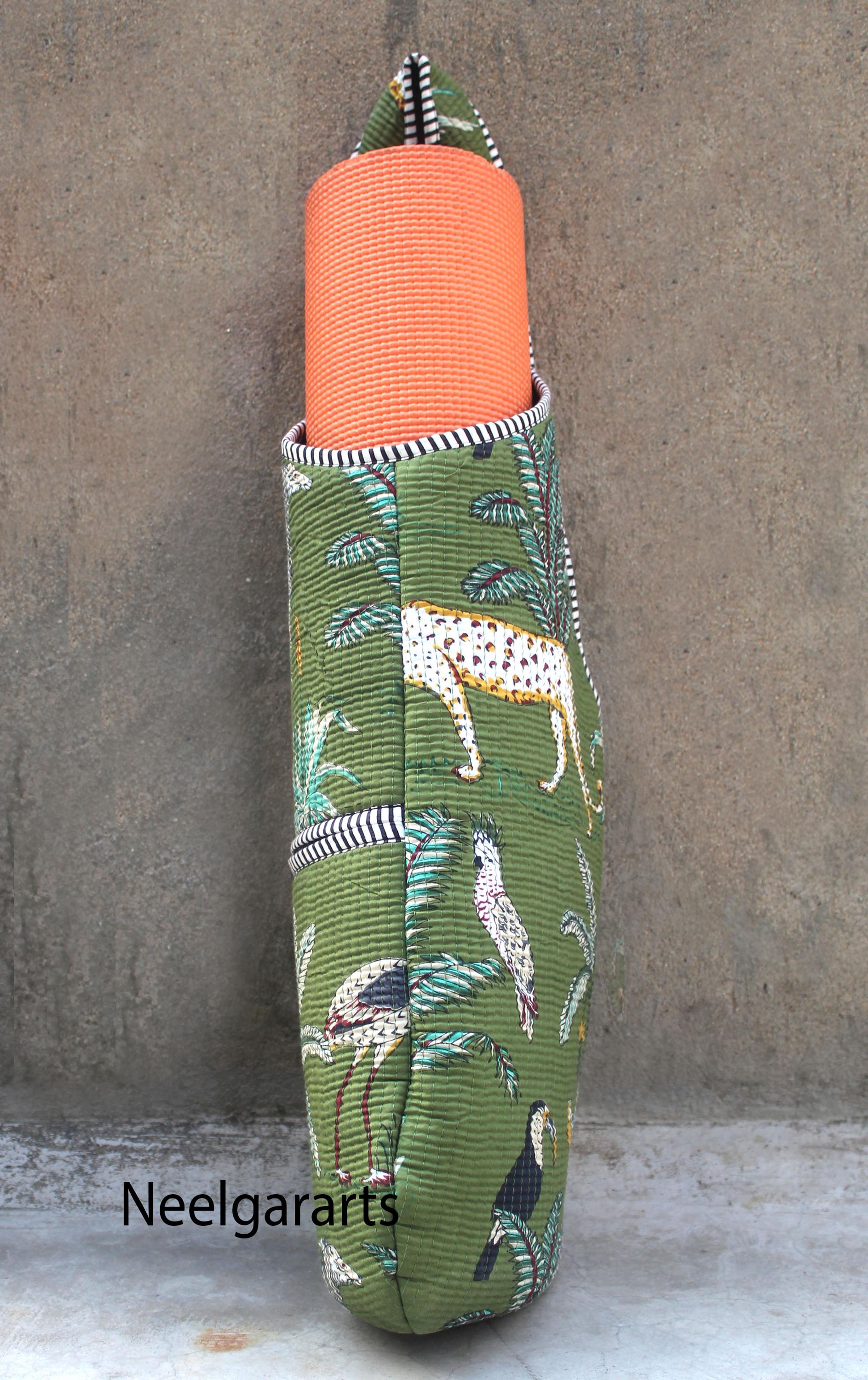 Green Jungle Print Yoga Mat Bag: Handmade Cotton Quilted Gym Tote - Etsy