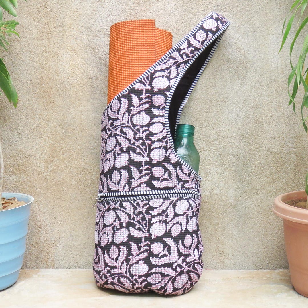 Hand Block Print Cotton Quilted Yoga Mat Bag: Floral Gym Bag - Etsy