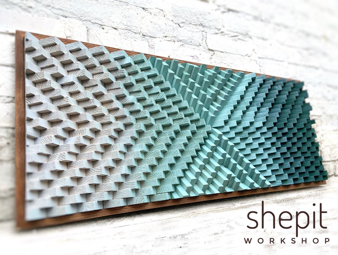 Wood Wall Art - Parametric Sound Diffuser - Olive Green Light Gray ...