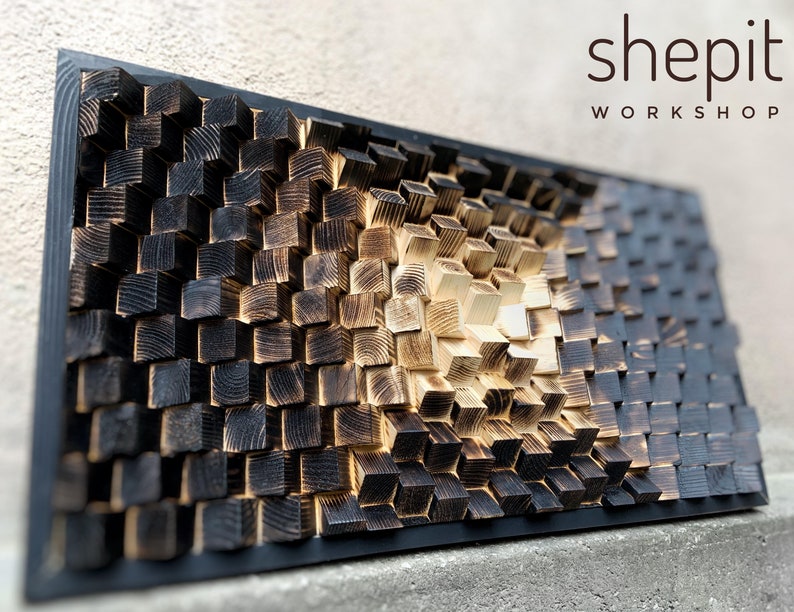 Acoustic Panel - 3D Wood Wall Art - Yakisugi - Burnt Sound Diffuser ...