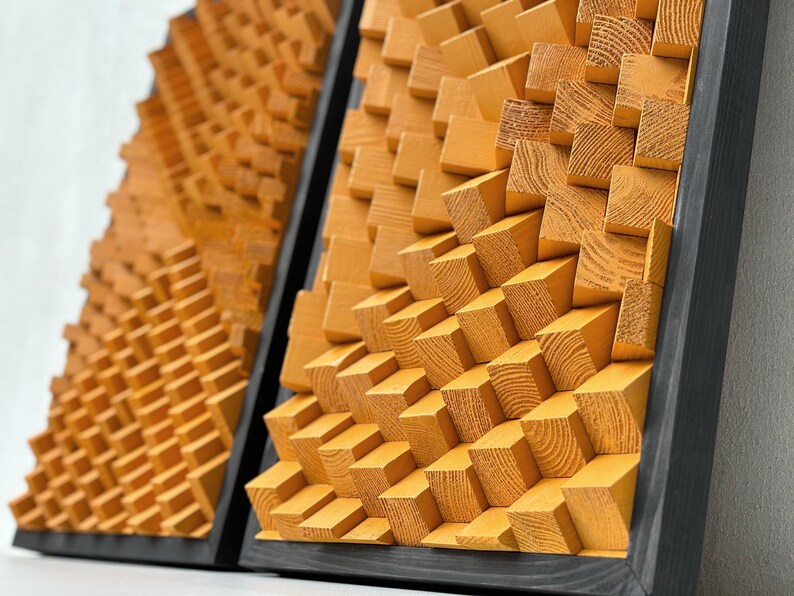 Set of 2 Acoustic Panels - Sound Diffusers - Wood Wall Art - Orange ...