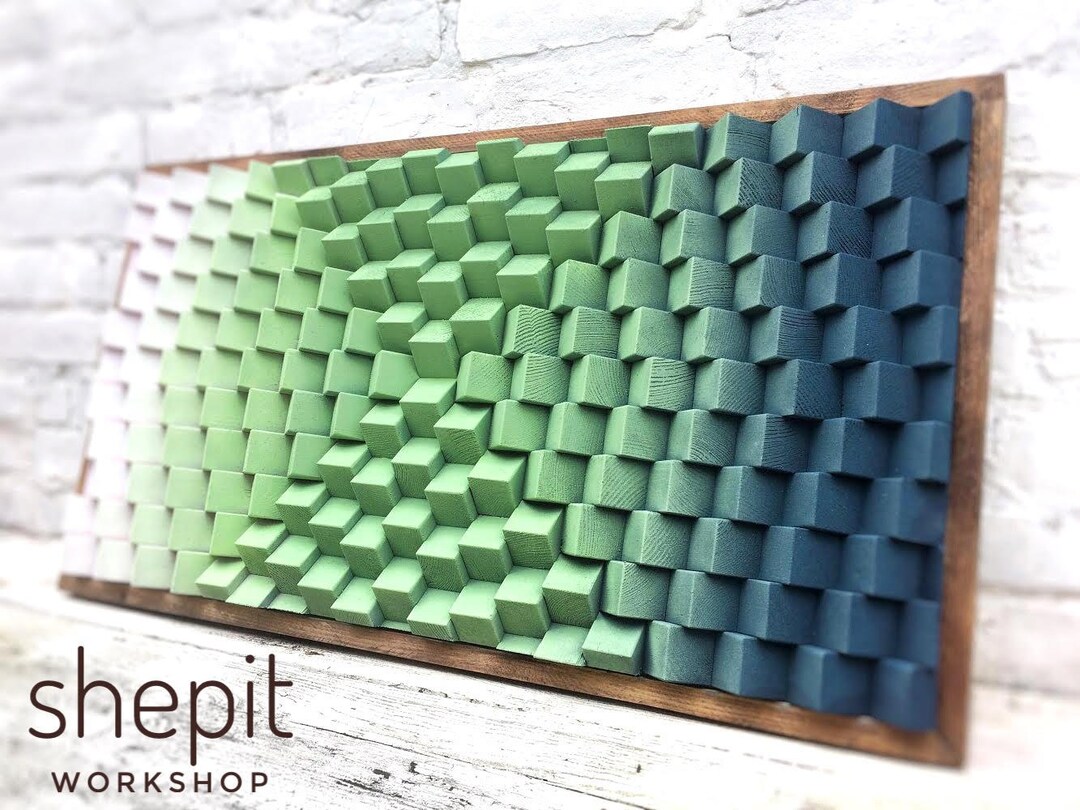 Wood Wall Art - Framed Neo Mint Green Blue White Artwork - Extra Large ...