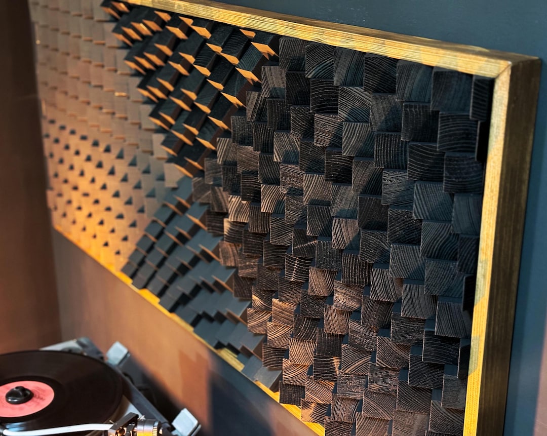 Black Sound Diffuser - Acoustic Panel - Large 3D Wood Wall Art - Music ...