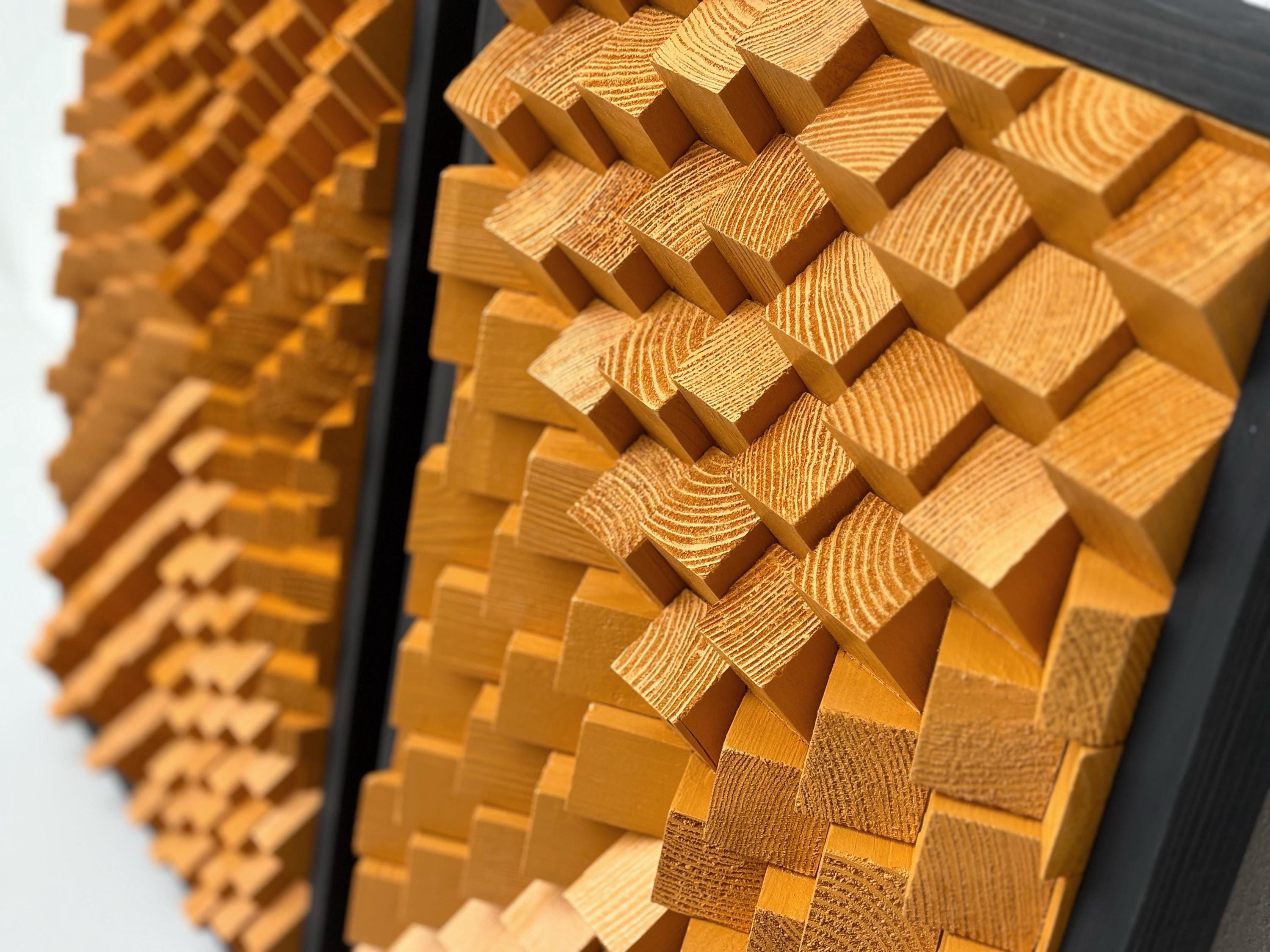 Set of 2 Acoustic Panels - Sound Diffusers - Wood Wall Art - Orange ...