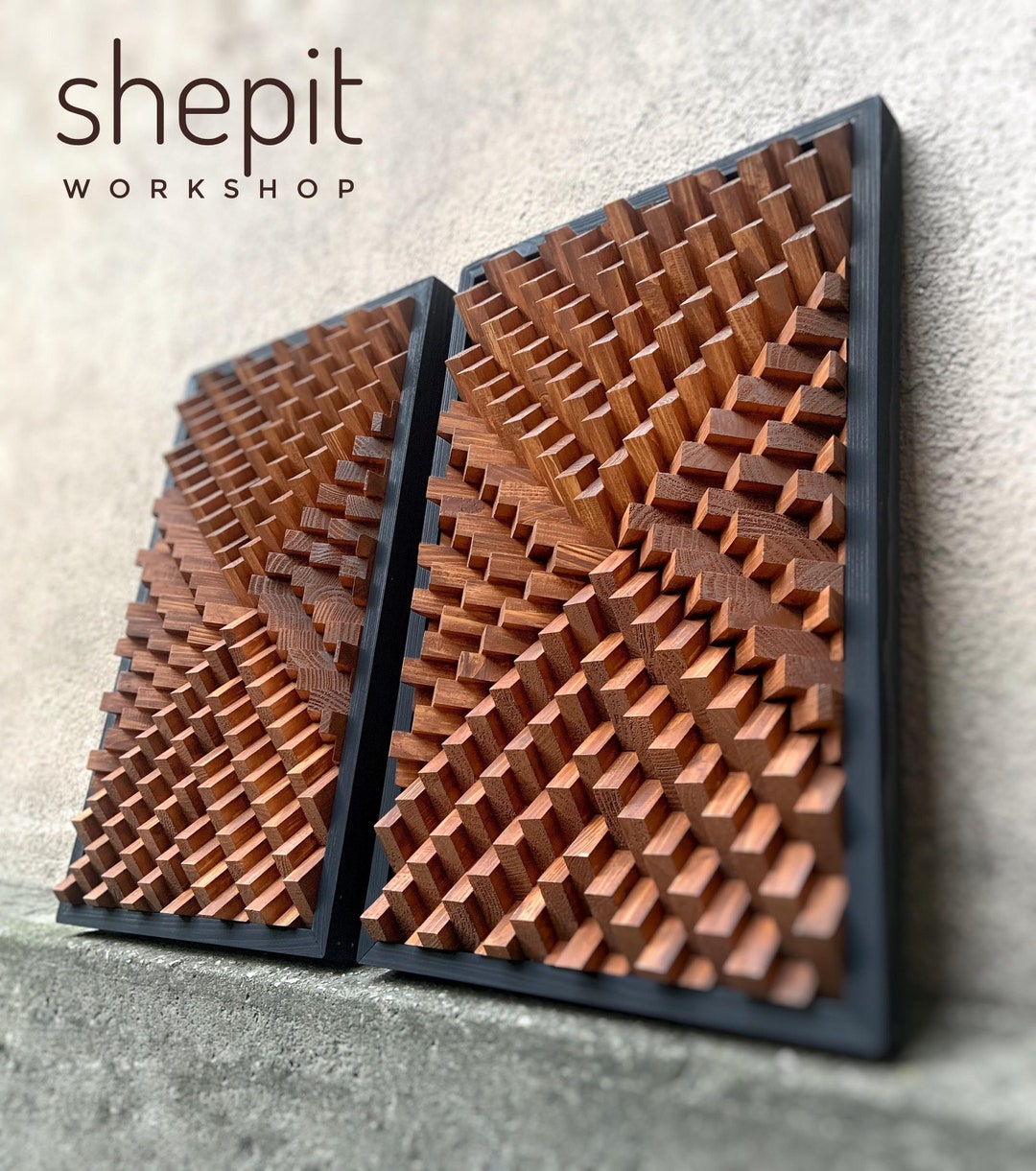 Set of 2 Acoustic Panels - Wood Wall Art - Large 3D - Sound Dampening ...