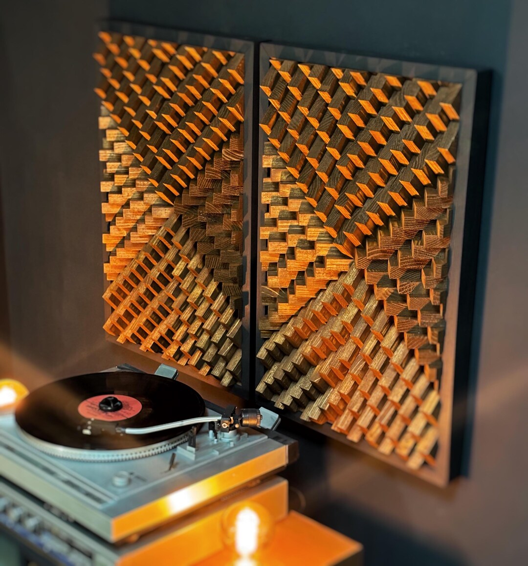 Set of 2 Acoustic Panels - 3D Wood Wall Art - Sound Dampening Diffusers ...
