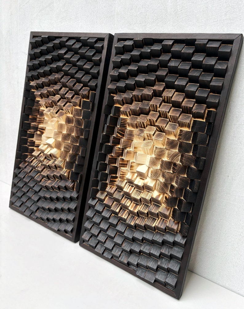 Set of 2 Sound Diffusers - Large 3D Wood Wall Art - Acoustic Panels ...