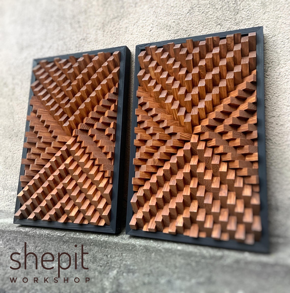 Set of 2 Acoustic Panels - Wood Wall Art - Large 3D - Sound Dampening ...