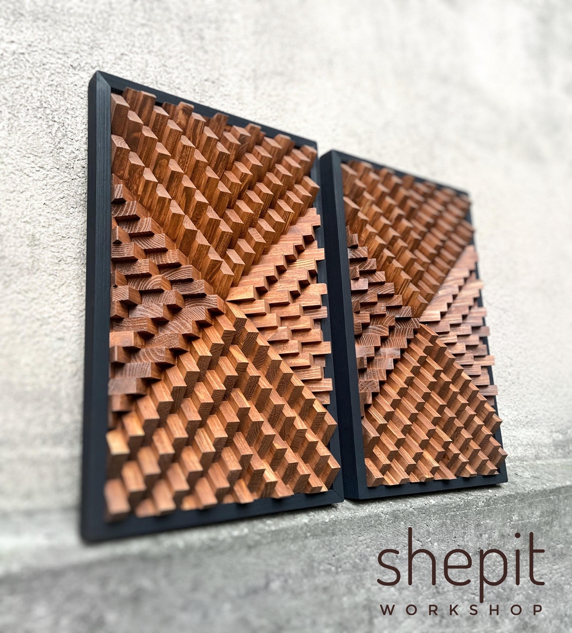 Set of 2 Acoustic Panels - Wood Wall Art - Large 3D - Sound Dampening ...
