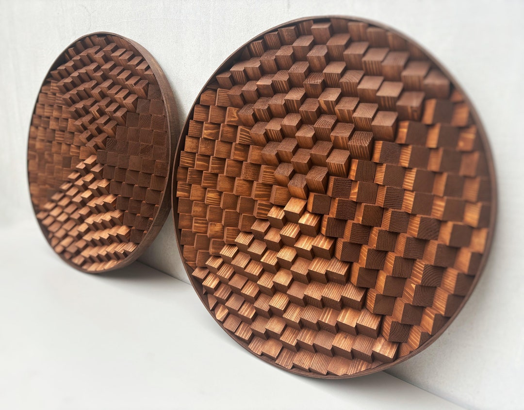 Set of 2 Acoustic Panels , Circle Sound Diffusers, 3D Round Wood Wall ...