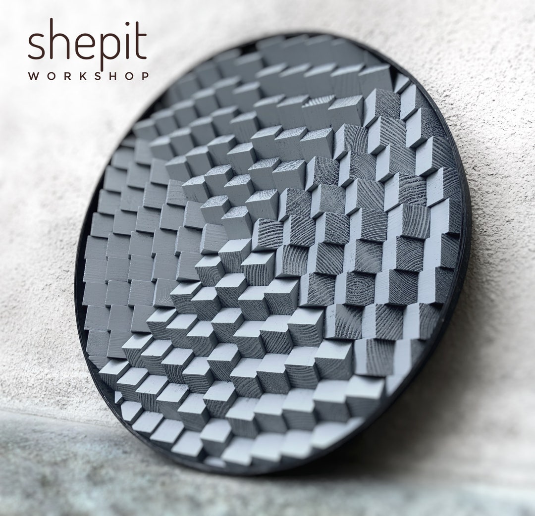 Wood Wall Art - Round Wall Decor - Light Gray - 3D Minimalist Interior ...