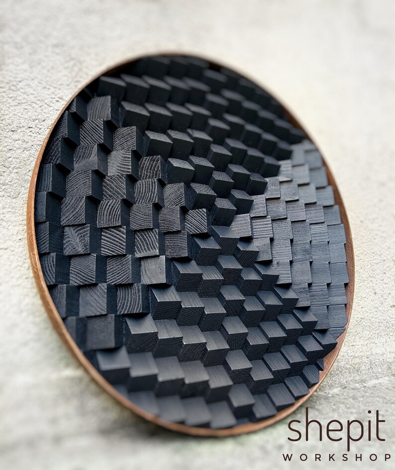 Wood Wall Art - Round Wall Decor - Black Circle 3D - Sound Diffuser ...