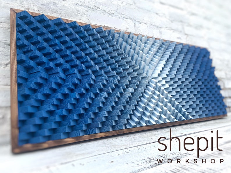Wood Wall Art Blue Cobalt Indigo Sound Diffuser Acoustic - Etsy