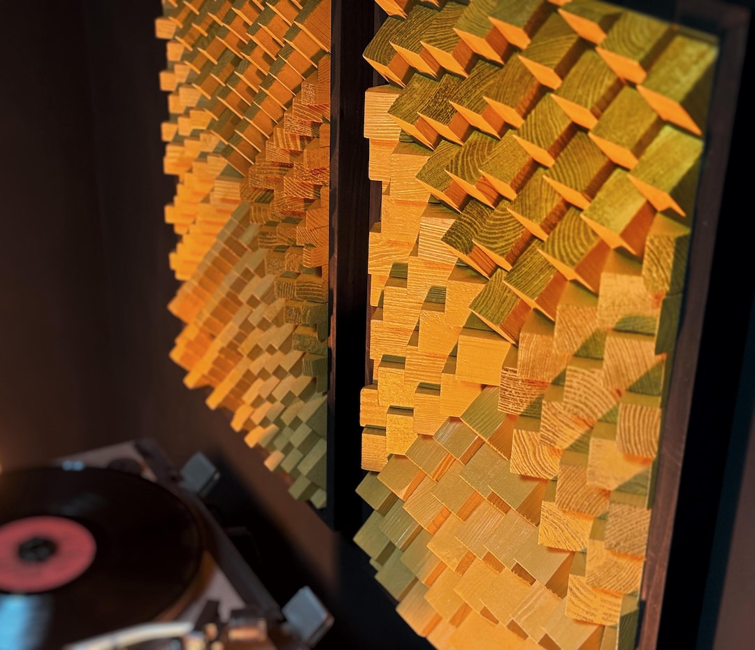 Set of 2 Acoustic Panels - Sound Diffusers - Wood Wall Art - Orange ...