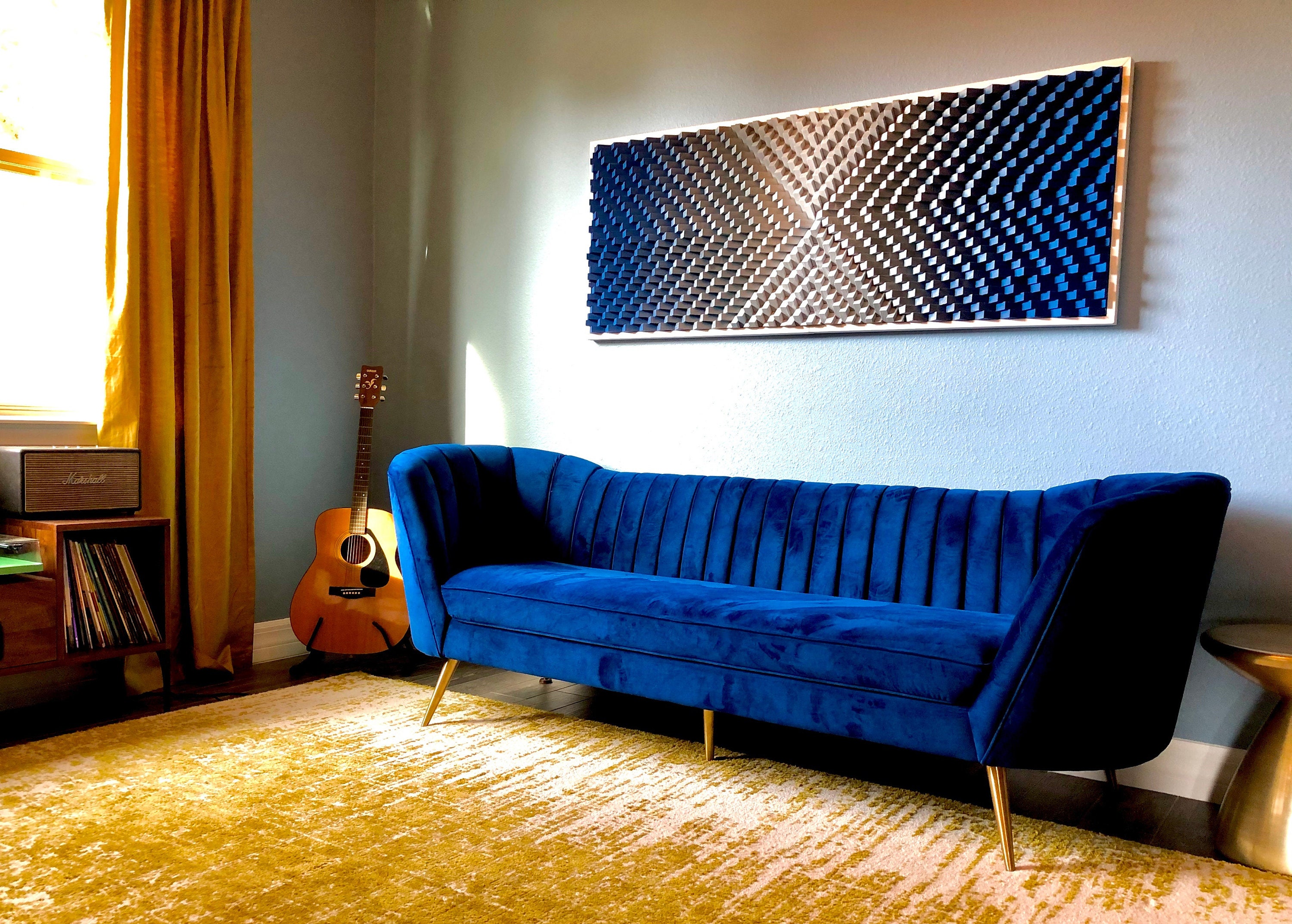 Wood Wall Art Blue Cobalt Indigo Sound Diffuser Acoustic - Etsy