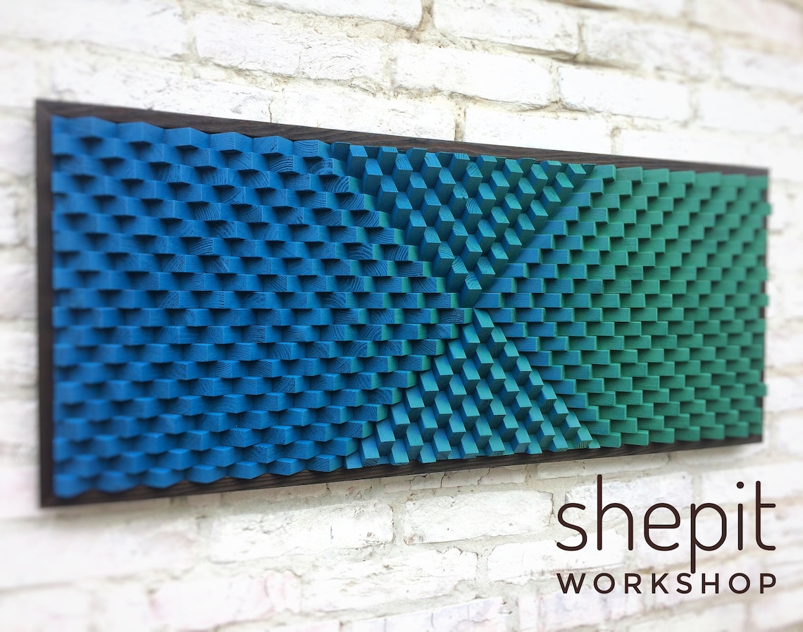 Wood Wall Art - Gradient Wall Art - Blue Green Wood - Modern Abstract ...
