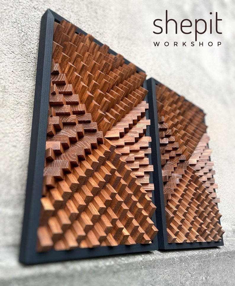 Set of 2 Acoustic Panels - Wood Wall Art - Large 3D - Sound Dampening ...