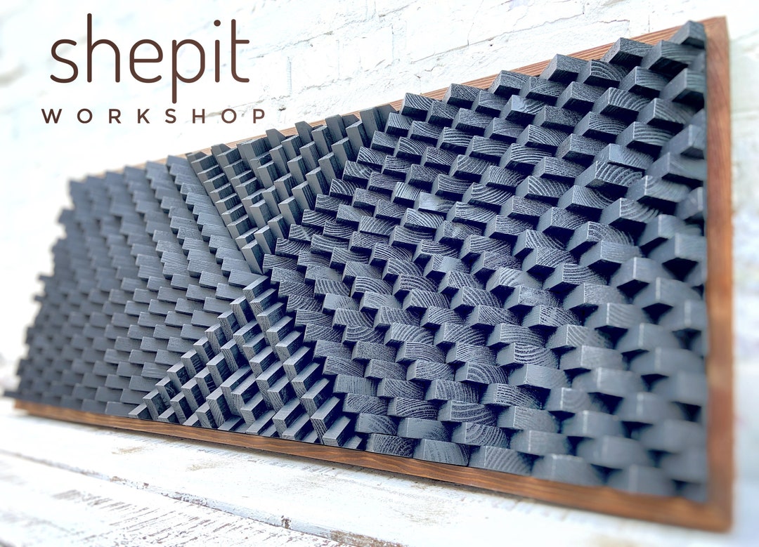 Graphite Gray Acoustic Panel - Sound Diffuser - Large Wood Wall Art ...