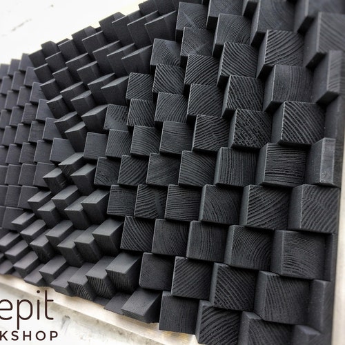 Wood Wall Art Red Black Parametric Sound Diffuser - Etsy