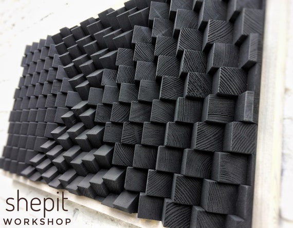 Sound Diffuser Acoustic Panel Large Wood Wall Art Black - Etsy