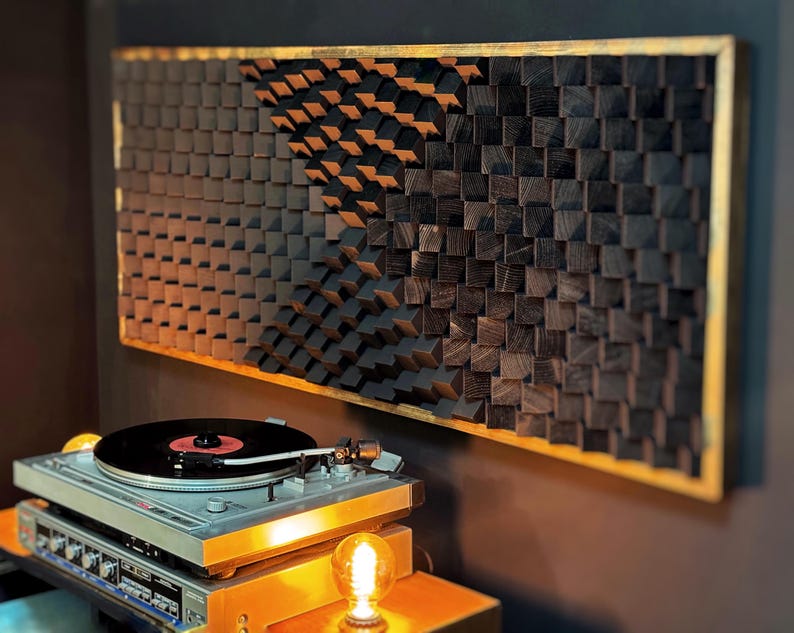 Black Sound Diffuser - Acoustic Panel - Large 3D Wood Wall Art - Music ...