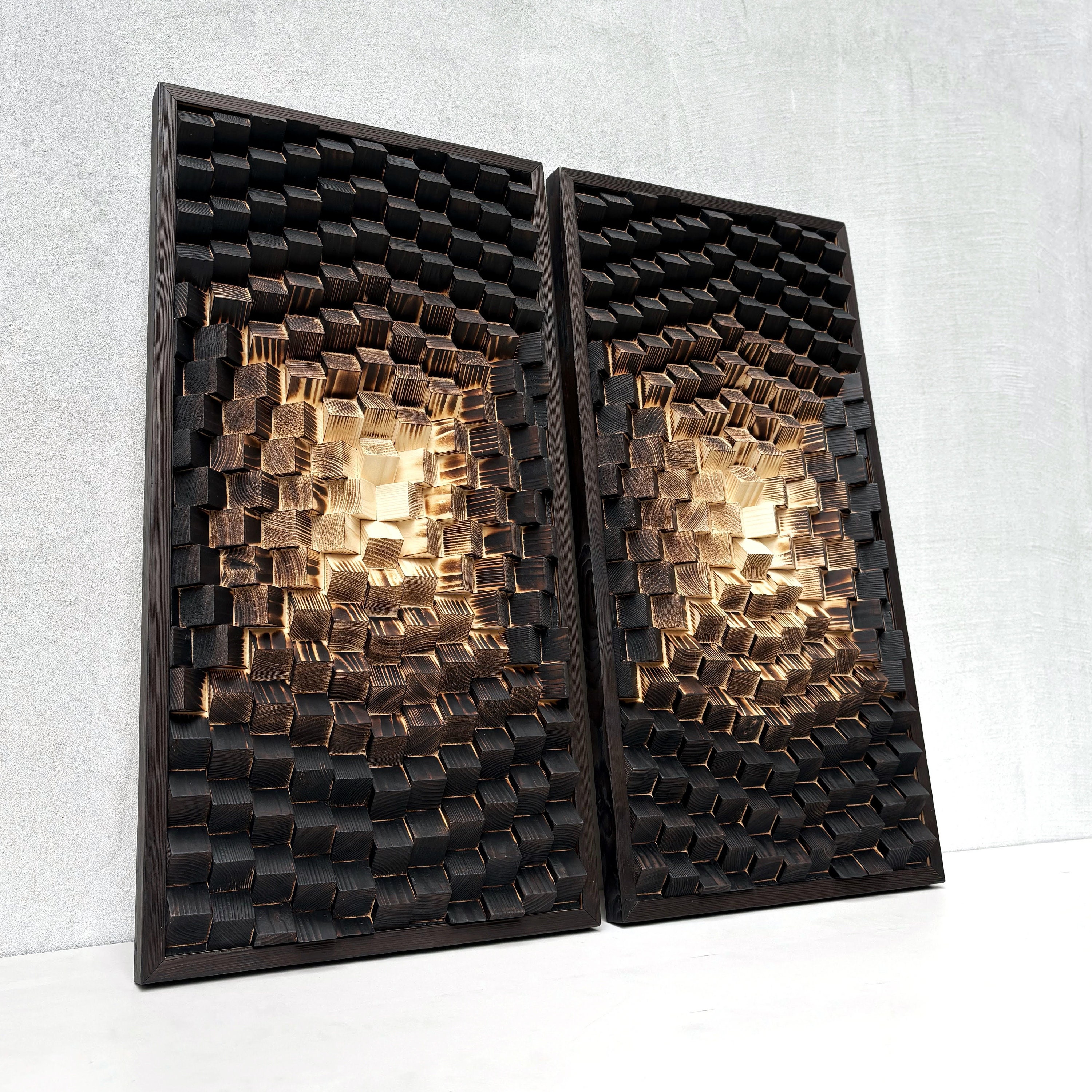 Set of 2 Acoustic Panels - Large 3D Wood Wall Art - Sound Diffusers ...