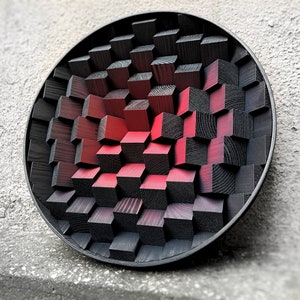 Round Acoustic Panel , Wood Wall Art , Black Red Circle 3D , Sound ...