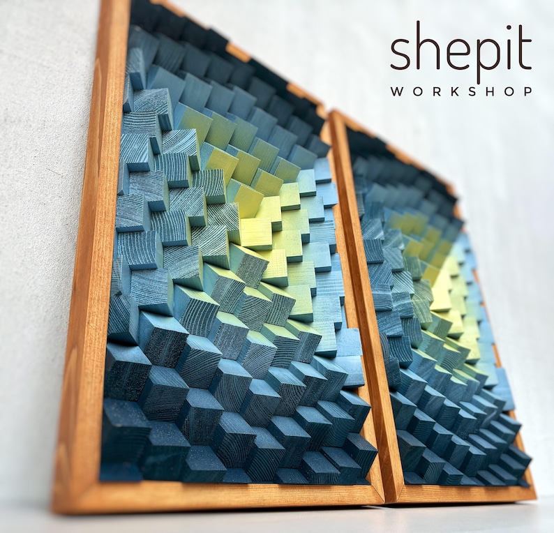 Set of 2 Acoustic Panels - Wood Wall Art - Large 3D Sound Diffusers ...